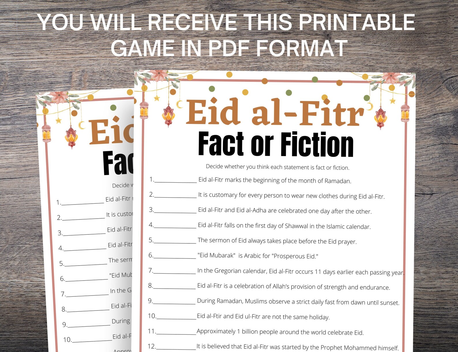 Eid Al-fitr Fact or Fiction Game: Fun Quiz (printable PDF) - Etsy