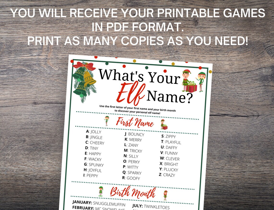 What's Your Elf Name? Holiday Game: Funny Christmas Party Activity (PDF ...