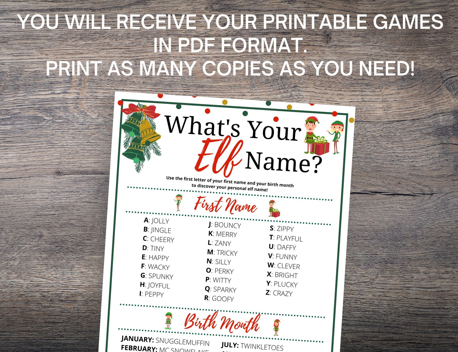 What's Your Elf Name? Holiday Game: Funny Christmas Party Activity (PDF ...