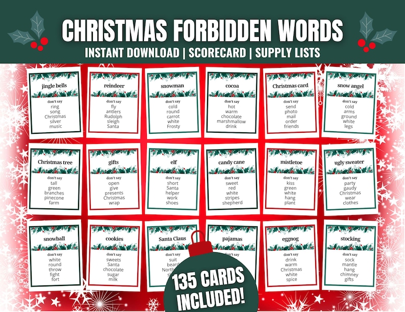Christmas Forbidden Words Game: Holiday Party Icebreaker Activity ...