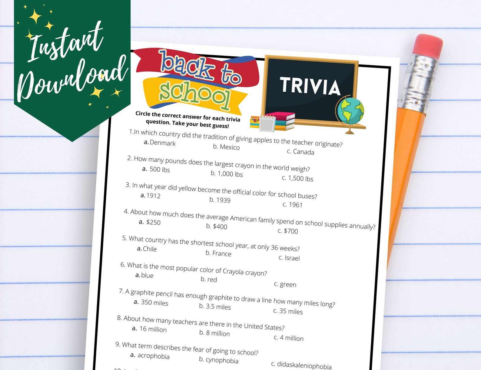 Back to School Trivia Game First Day of School Activity for - Etsy