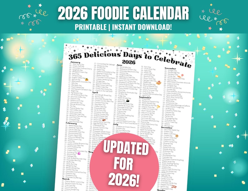 2026 National Food Days Calendar: Social Media Planner (printable) - Etsy