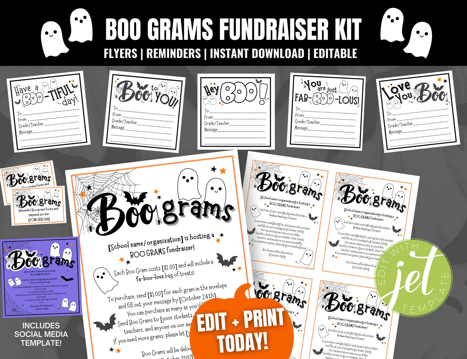 Editable Halloween Boo Grams Fundraiser Kit: Printable Flyers ...