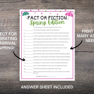 Spring Fact or Fiction Trivia Game Fun Spring Quiz for - Etsy