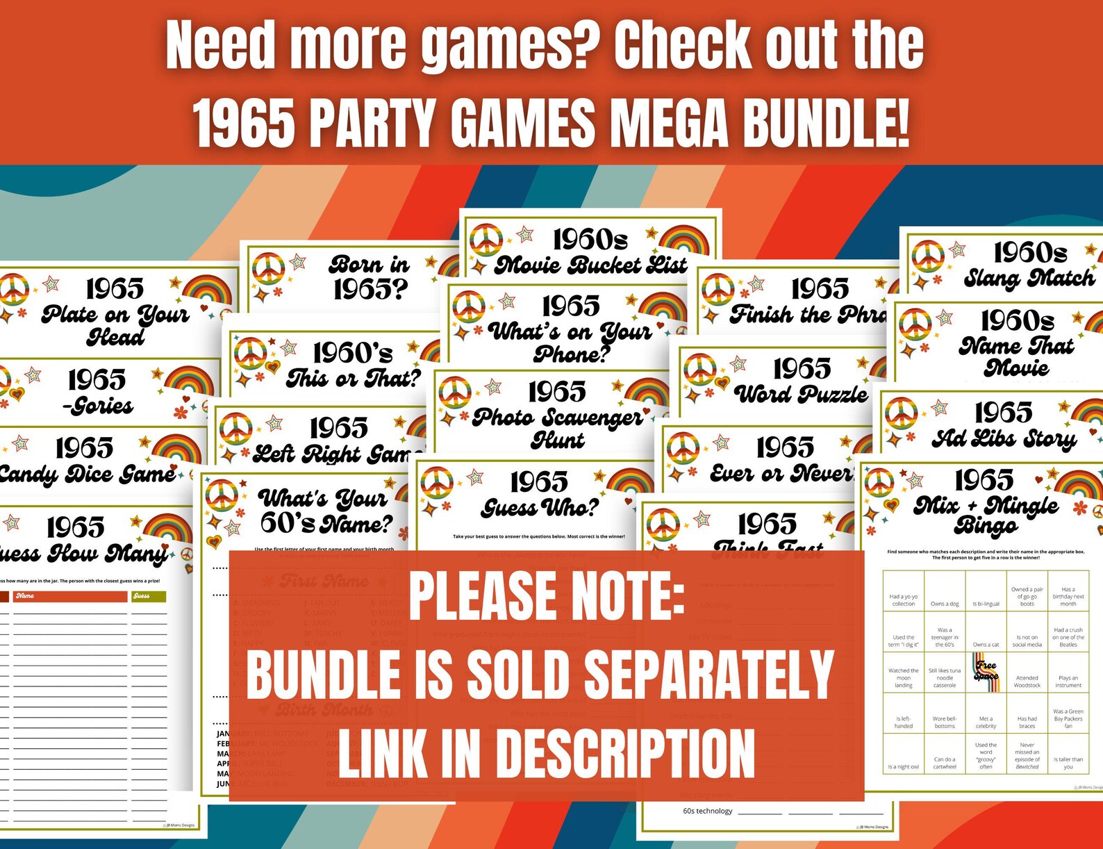 1965 Trivia Games Bundle: 60th Birthday or Anniversary Party Games ...