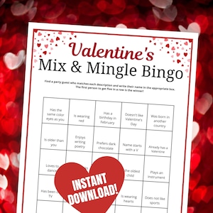 Valentine's Party Human Bingo Game: Mix and Mingle Icebreaker Activity ...