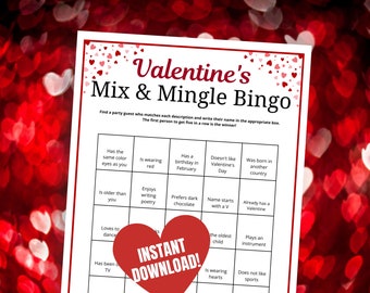 Valentine Gnome Find the Guest Bingo Game, Valentine Day Icebreaker ...