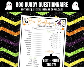 Halloween Boo Buddy Questionnaire PDF | Editable Gift Exchange Survey ...