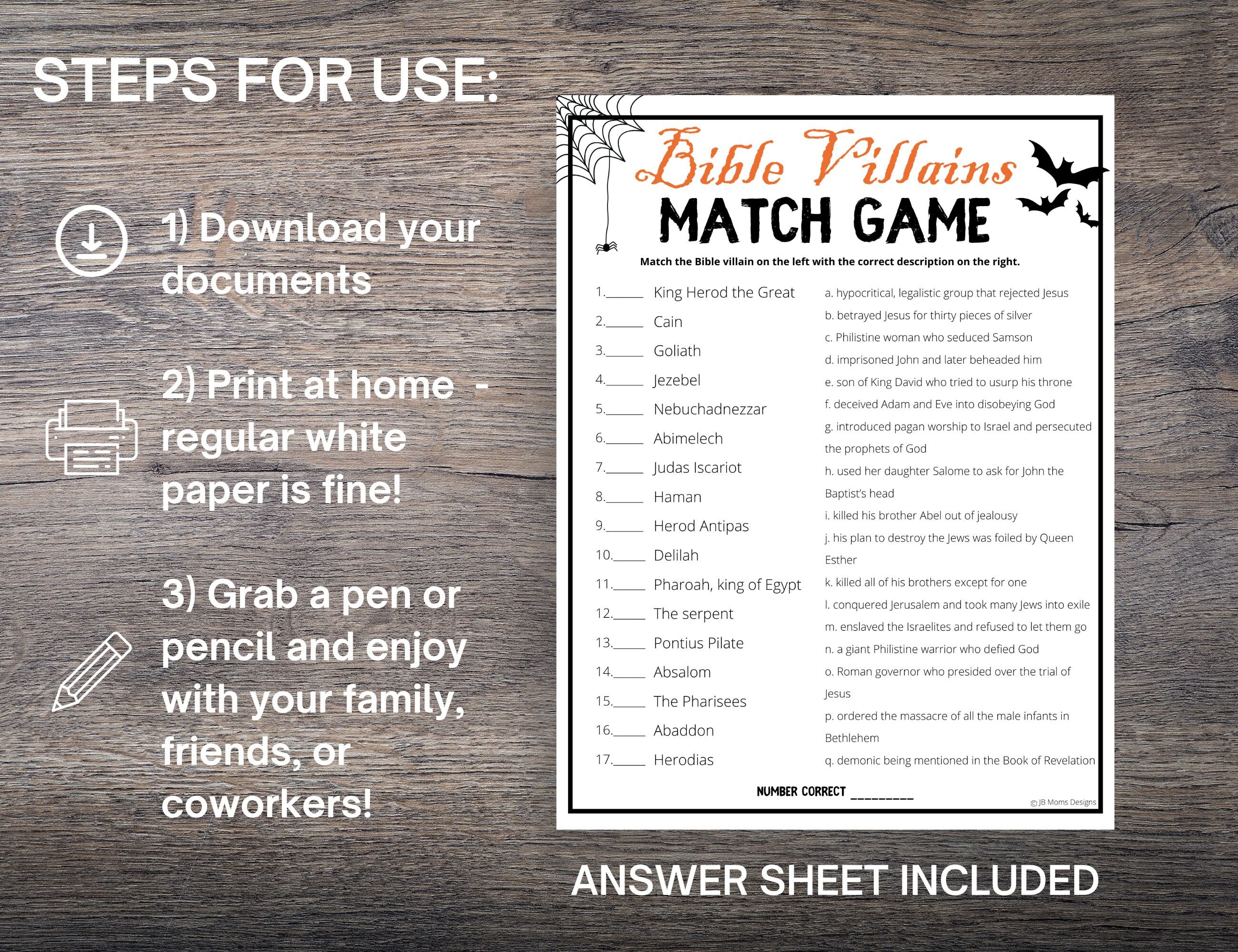 Bible Villains Match Game Christian Halloween Games - Etsy