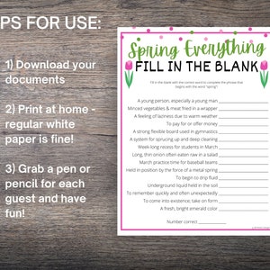 Spring Fill in the Blank Word Game Fun Spring Party Game - Etsy