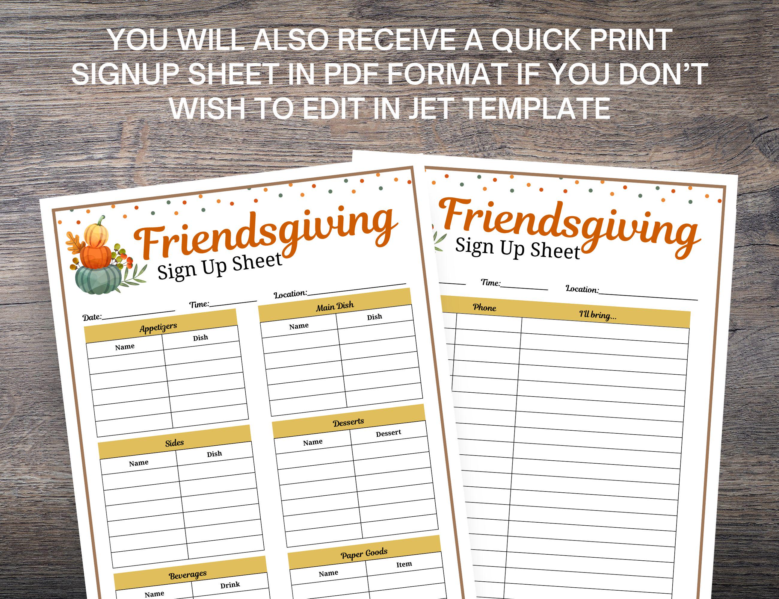 Friendsgiving Potluck Sign-up Sheet (PDF, Editable Template) - Etsy