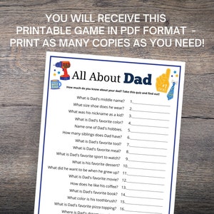 All About Dad Father’s Day Game, Fun Fathers Day Idea for Kids, Adults ...