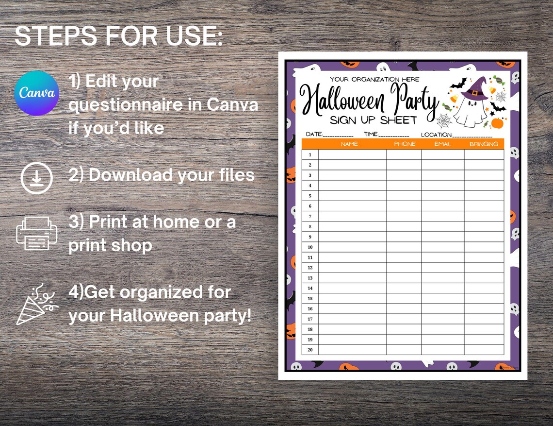 Editable Halloween Party Sign up Sheet (digital Download, Template) - Etsy