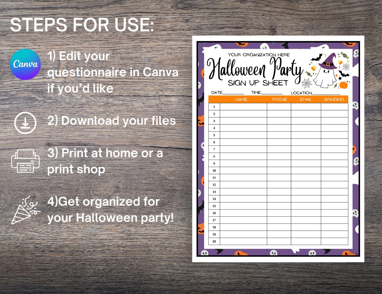 Editable Halloween Party Sign up Sheet (digital Download, Template) - Etsy