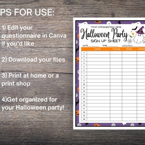 Editable Halloween Party Sign up Sheet (digital Download, Template) - Etsy