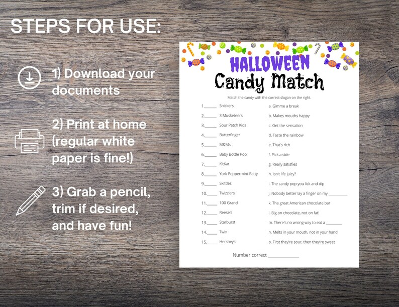 Halloween Candy Match Game Candy Slogan Trivia Game - Etsy