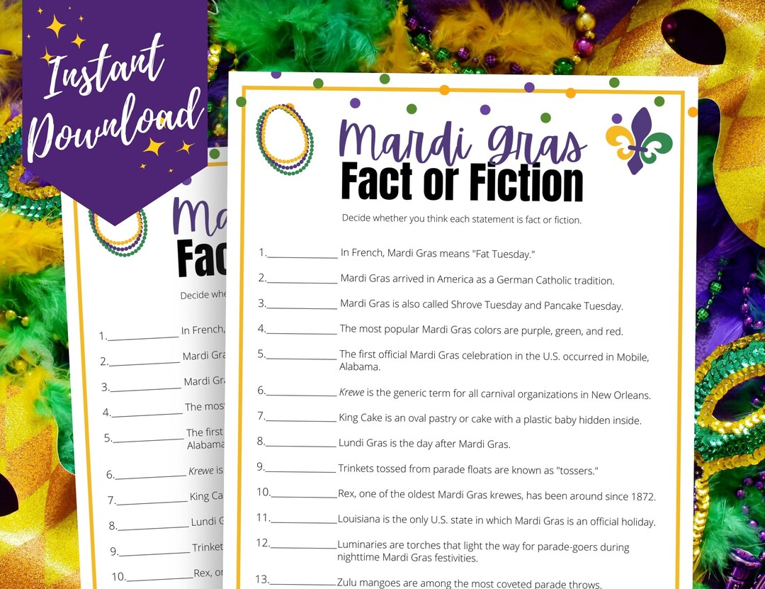 Mardi Gras Fact or Fiction Trivia Game Fun Mardi Gras Party - Etsy