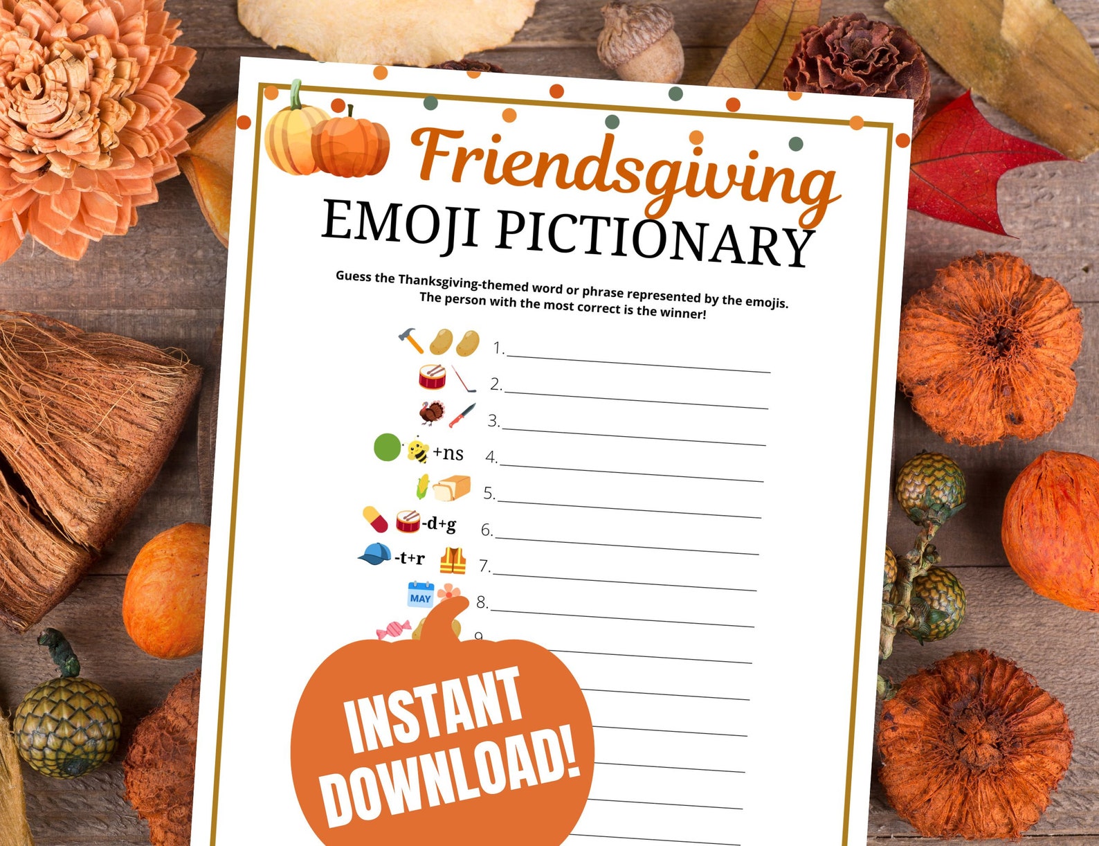 Friendsgiving Emoji Pictionary Game: Thanksgiving Icebreaker Quiz ...