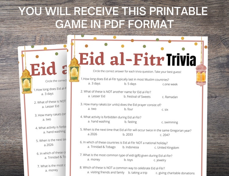 Eid Al-fitr Trivia Game: Printable Quiz (digital Download) - Etsy