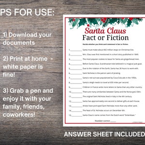 Santa Fact or Fiction Christmas Game: Fun Holiday Quiz (digital ...