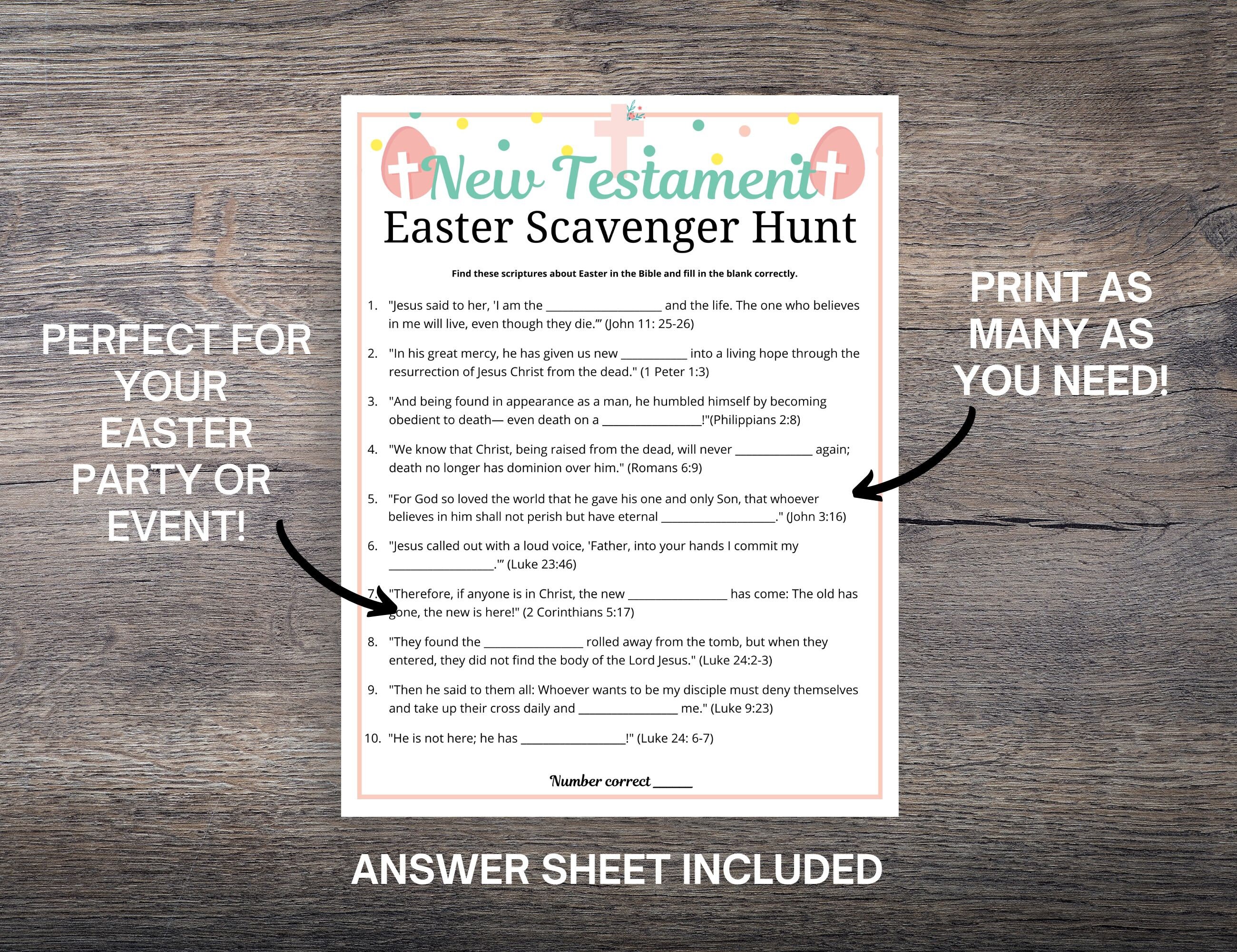 Easter Bible Scavenger Hunt Game: Sunday School, Youth Groups (PDF ...