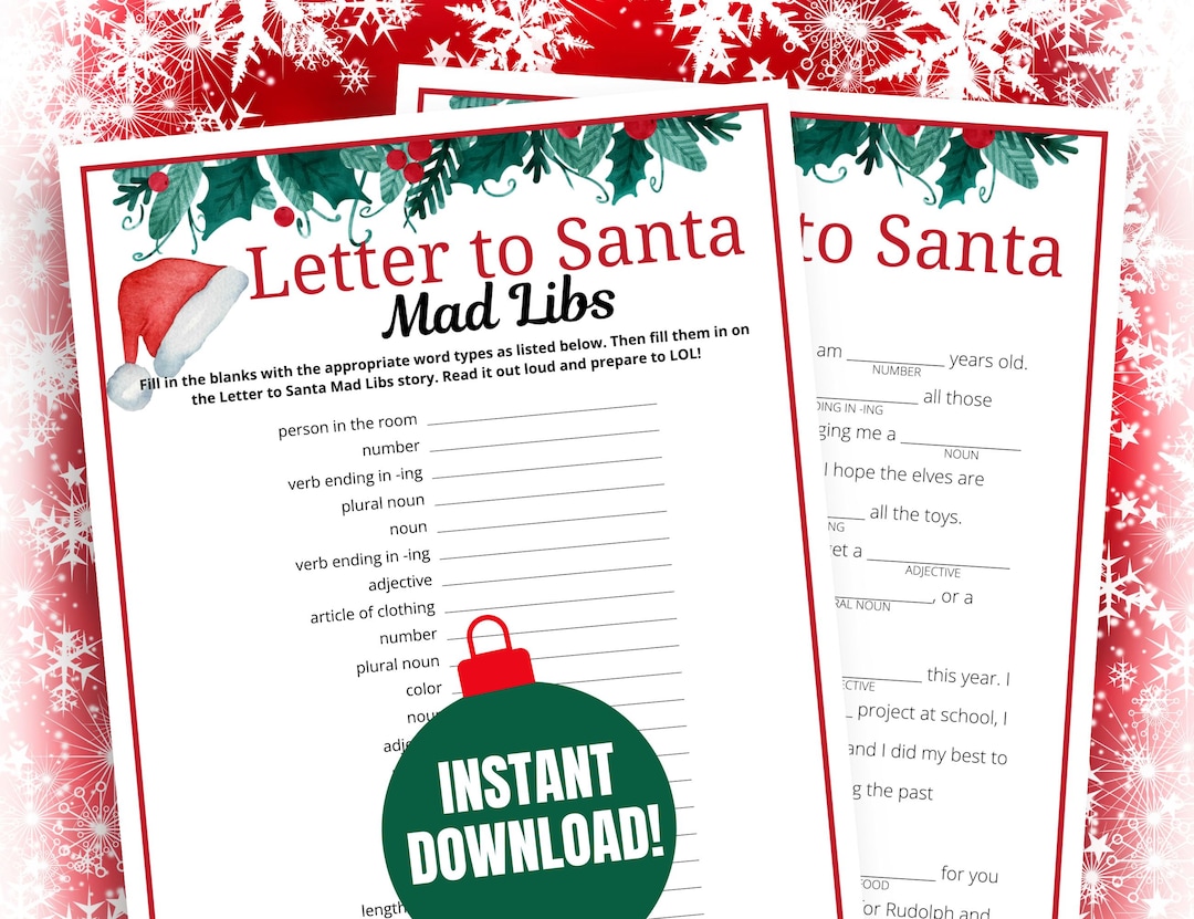 Letter to Santa Mad Libs Game: Christmas Party Activity (digital ...