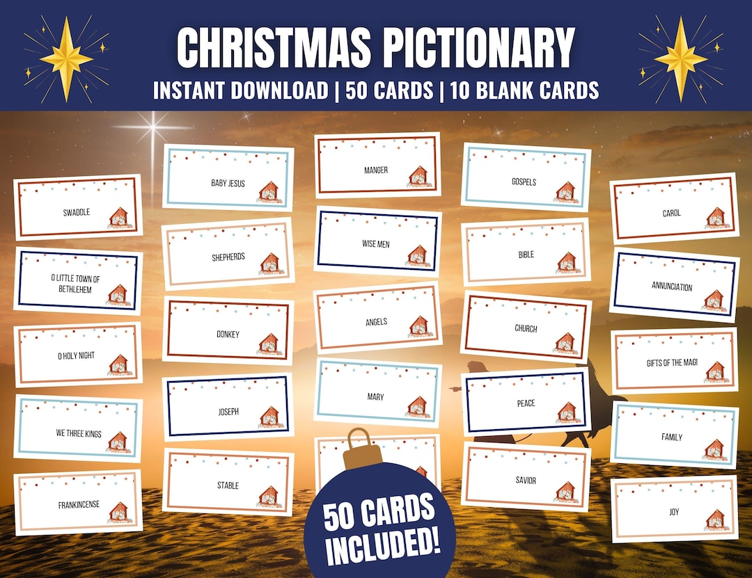Bible Christmas Pictionary Cards, Christian Christmas Pictionary Cards ...