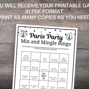 Paris Party Mix and Mingle Bingo Game, Find Someone Who, Find the Guest ...