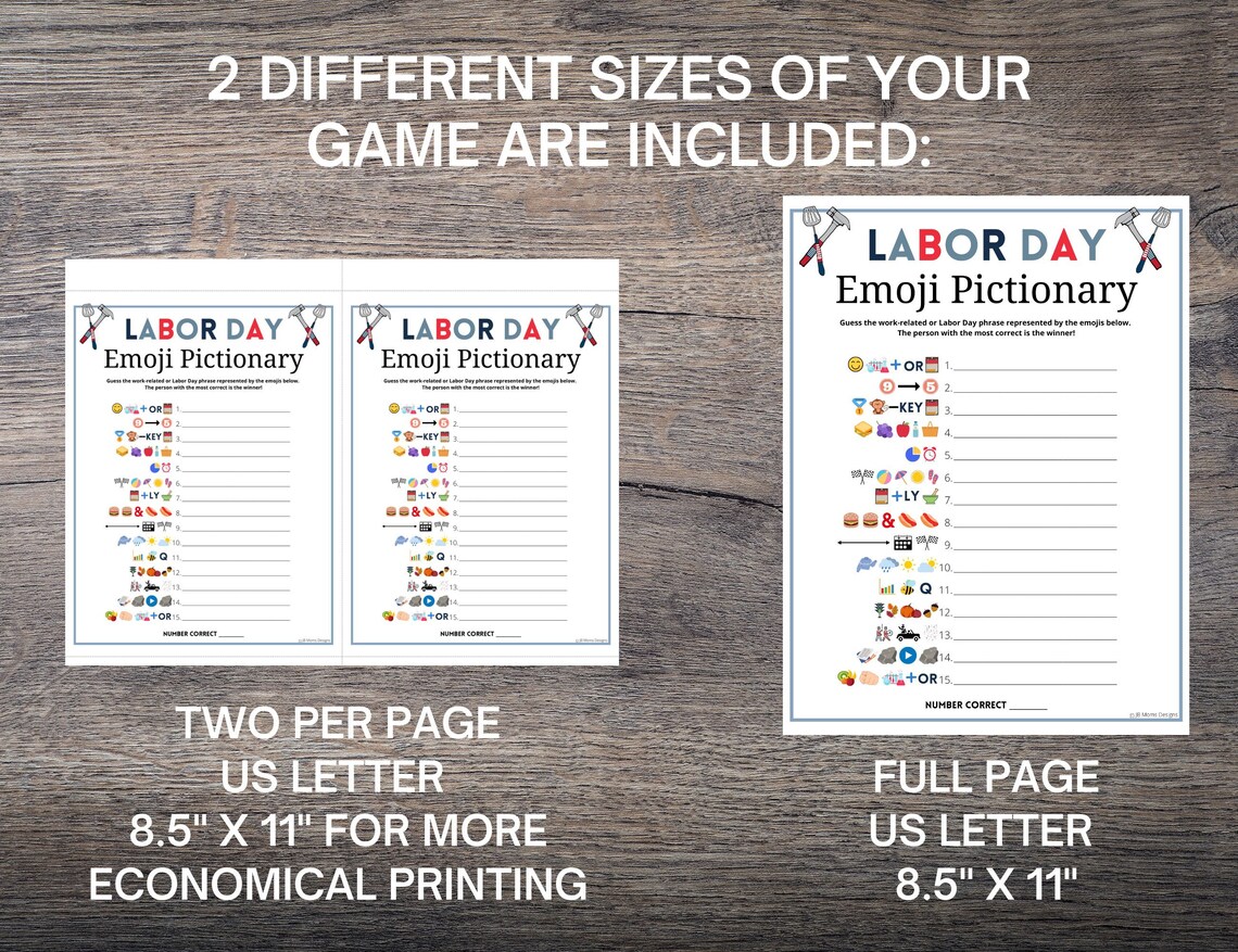 Labor Day Emoji Pictionary Game: Printable Trivia Activity (PDF ...