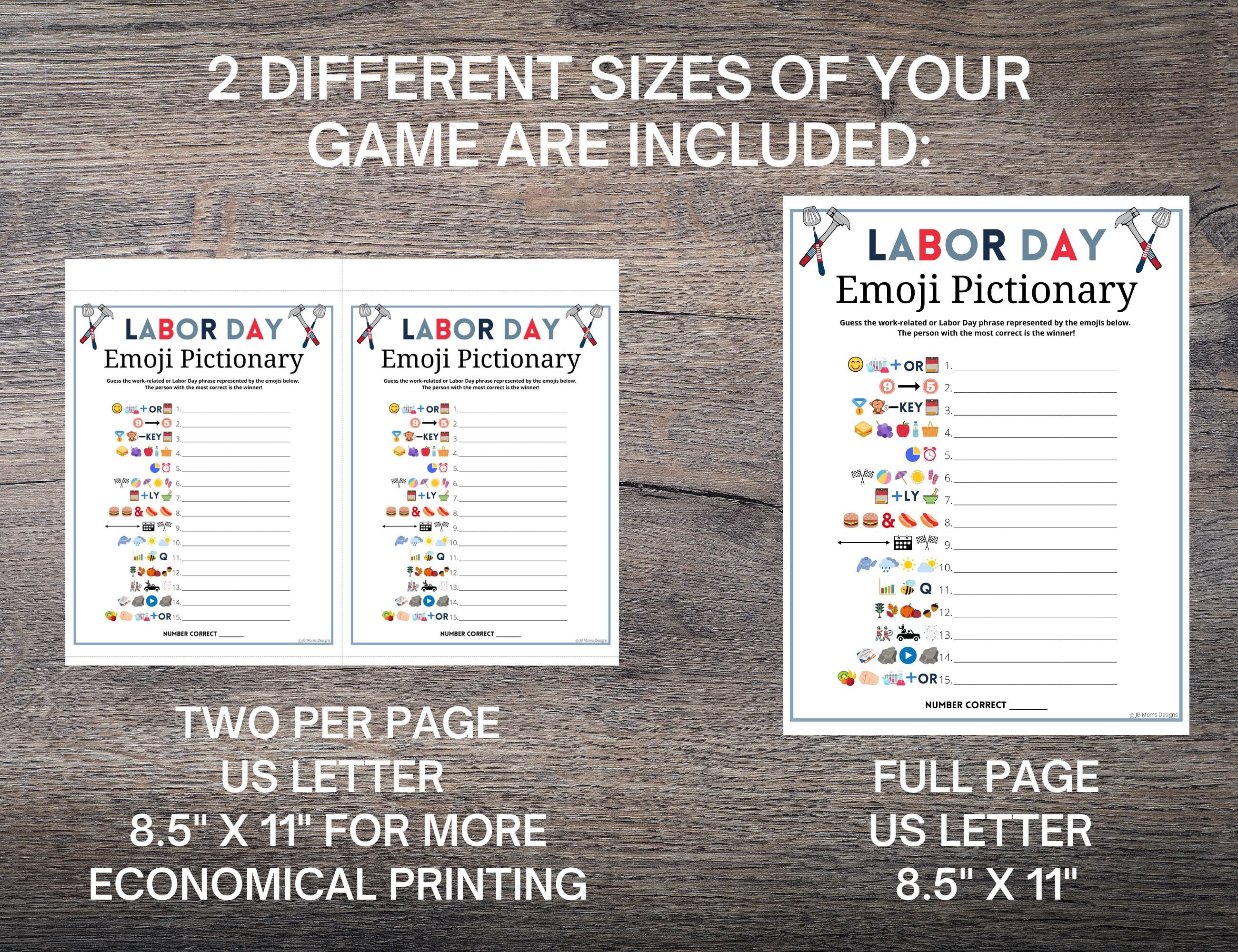 Labor Day Emoji Pictionary Game: Printable Trivia Activity (PDF ...