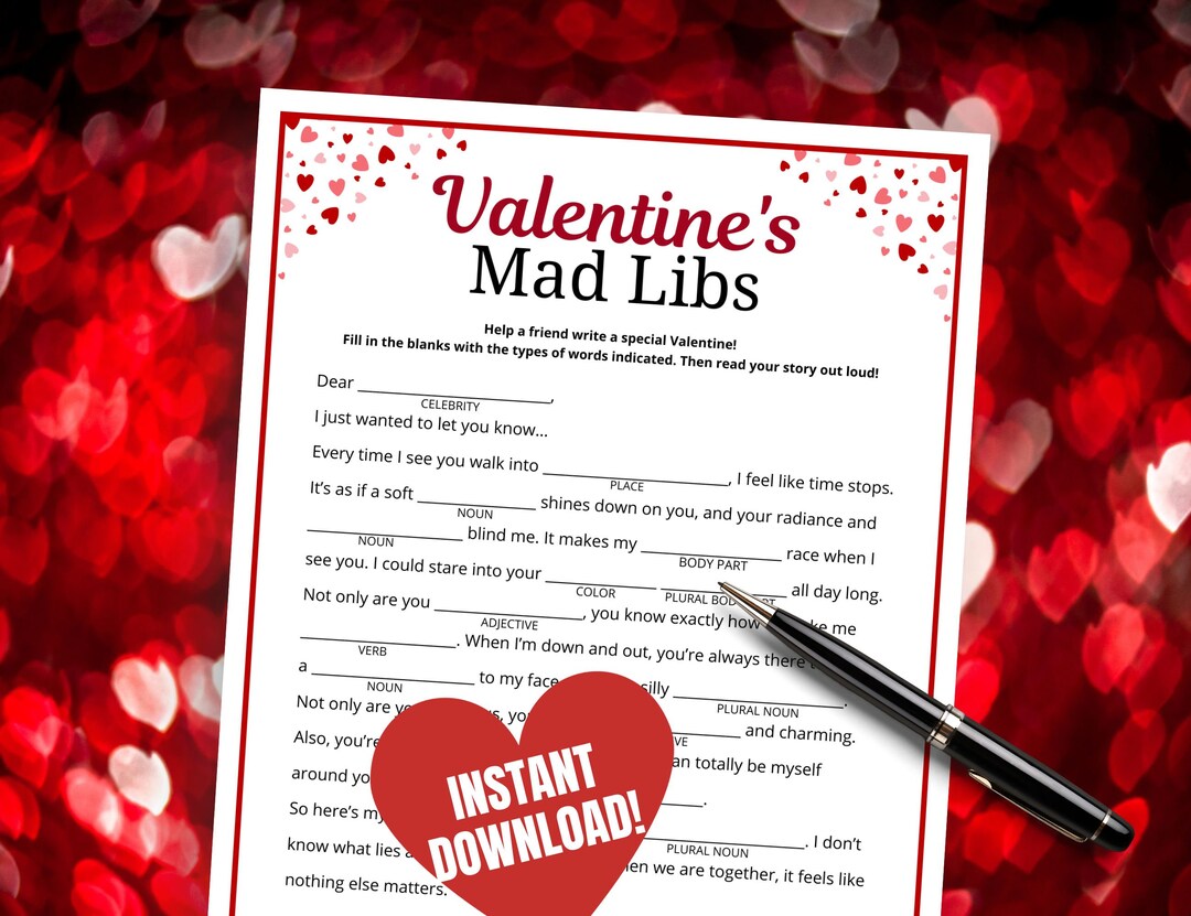 Valentine’s Day Ad Libs Game, Fun Valentine Mad Libs, Funny Valentine ...