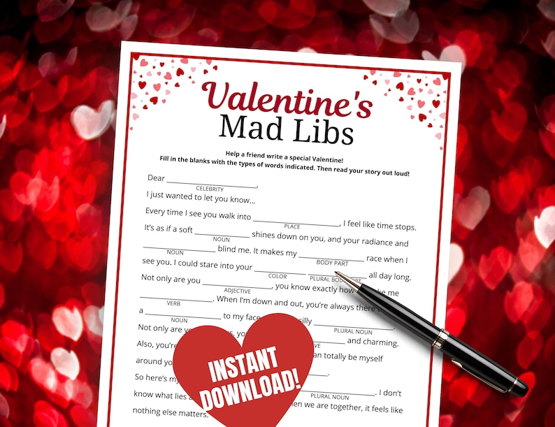 Valentine's Day Mad Libs Game: Fun Printable Party Activity (PDF) - Etsy