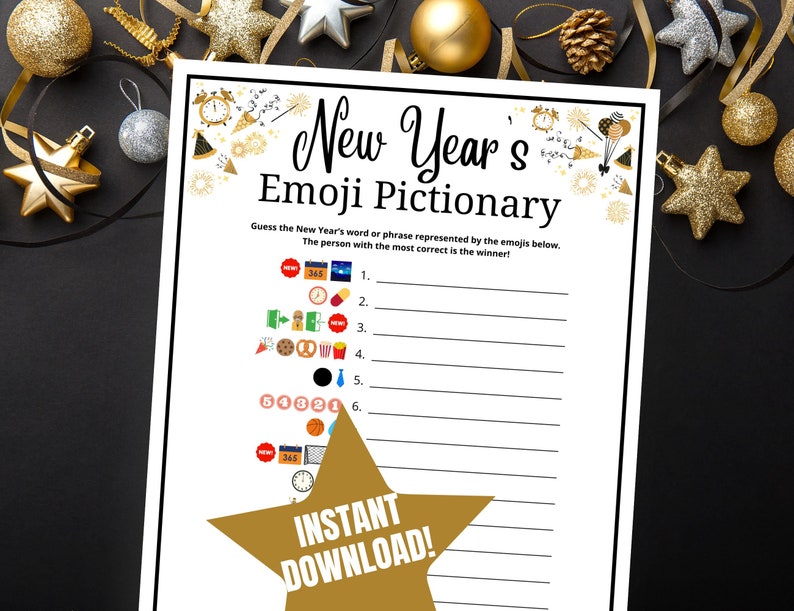 New Year’s Emoji Pictionary Game, Fun New Years Game for Kids, Teens ...