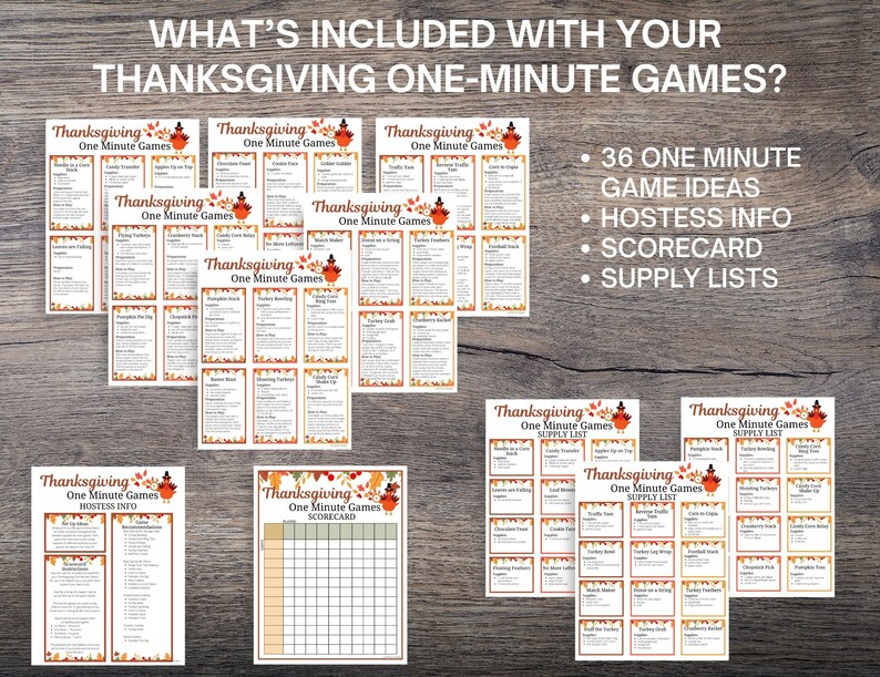 Thanksgiving One Minute Games Bundle: 36 Fun Activities (PDF) - Etsy