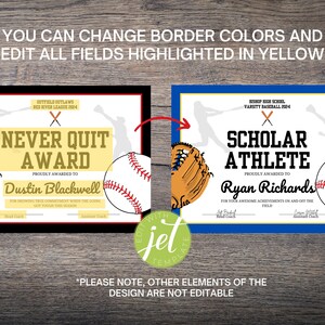 Editable Baseball Award Certificates, Baseball Team Awards, Baseball ...