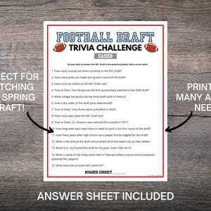 Football Draft Trivia Games Pack, Football Draft Trivia Questions and ...