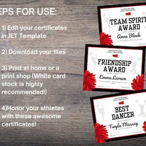 Editable Cheerleading Award Certificates: Team Awards With Red Pompoms ...