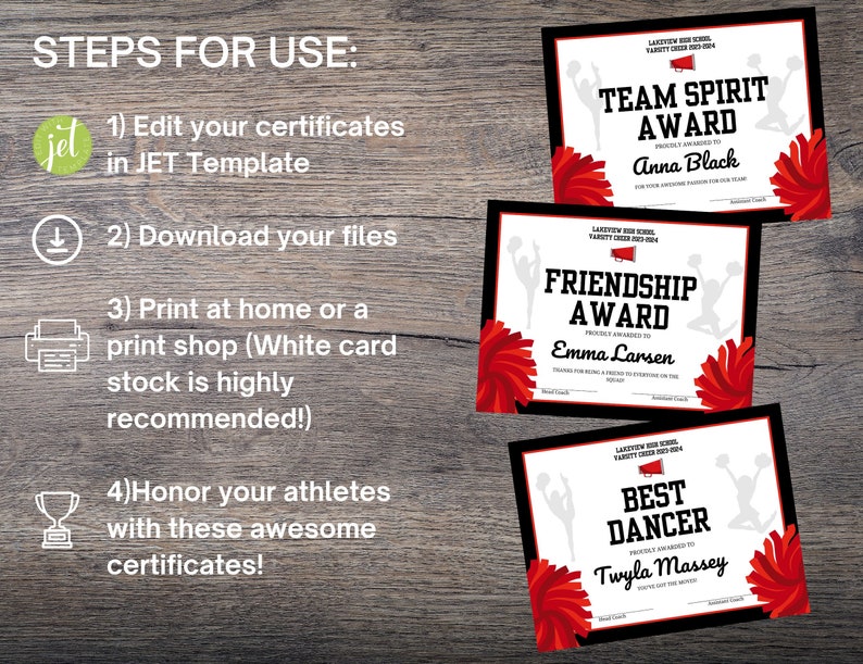 Editable Cheerleading Award Certificates: Team Awards With Red Pompoms ...