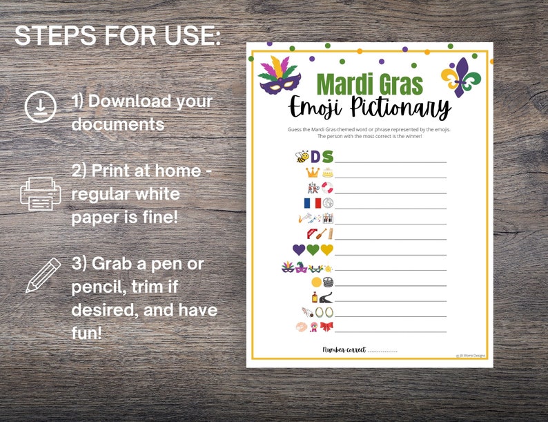 Mardi Gras Emoji Pictionary Game Fun Mardi Gras Games for - Etsy