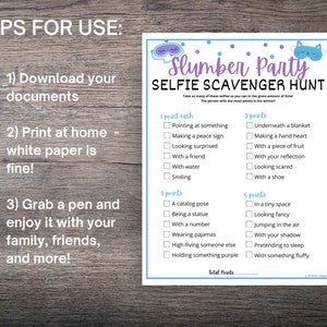 Sleepover Selfie Scavenger Hunt Game: Tween/teen Pajama Party Activity ...