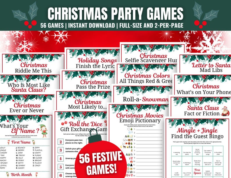 Christmas Party Games MEGA Bundle: 56 Printable Holiday Games and ...