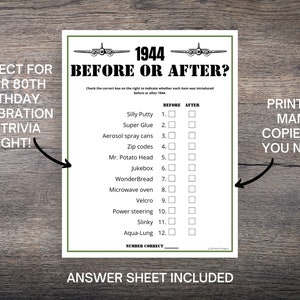 1944 TRIVIA Games BUNDLE, Fun 1944 Questions & Answers, Printable 1940s ...