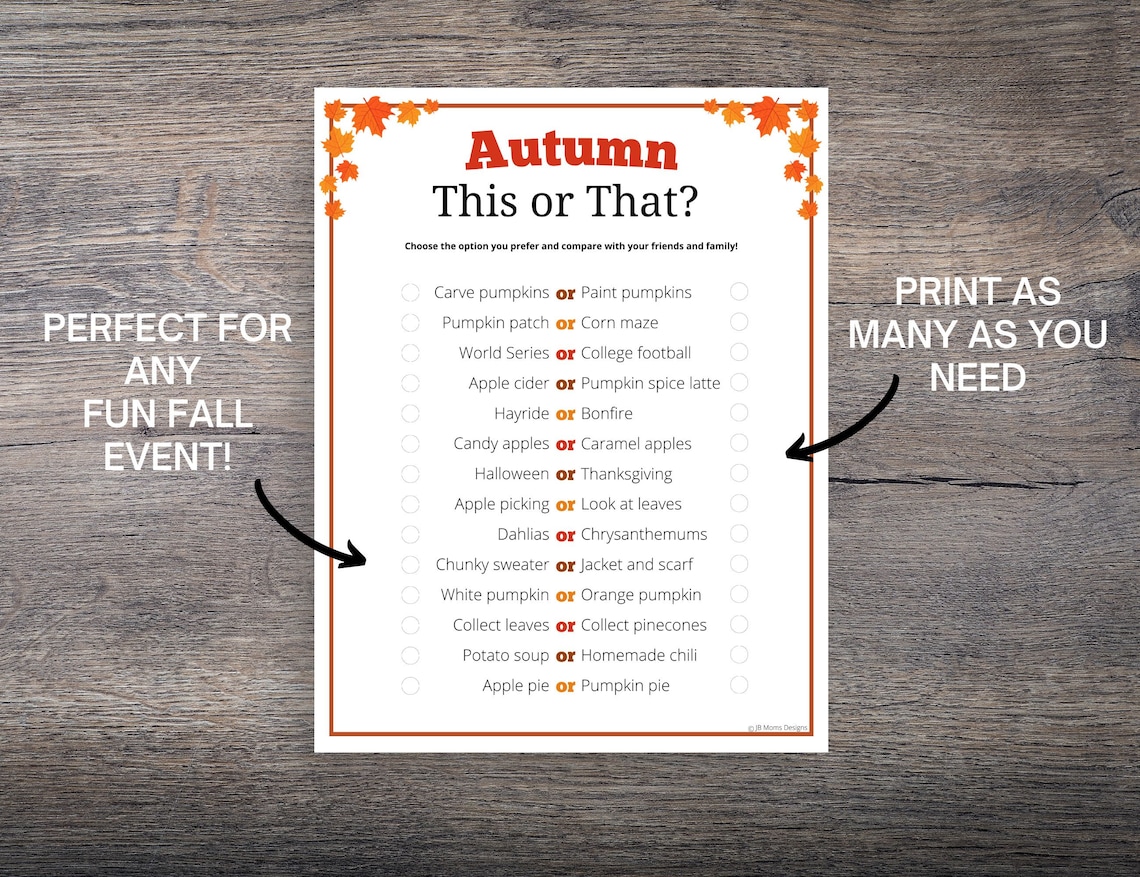 Fall Would You Rather Game for Kids and Adults Fall This or - Etsy