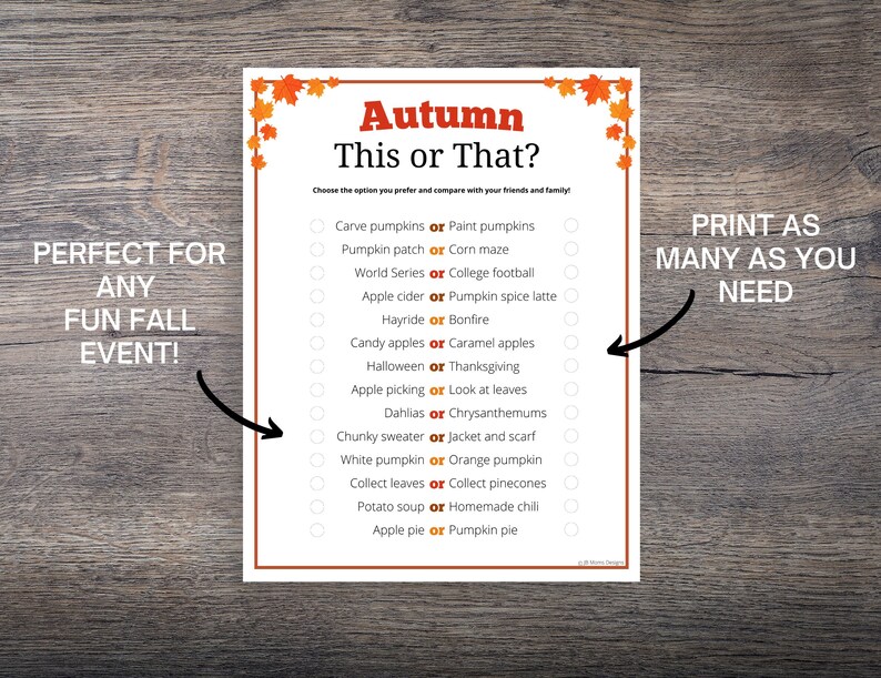 Fall Would You Rather Game for Kids and Adults Fall This or - Etsy