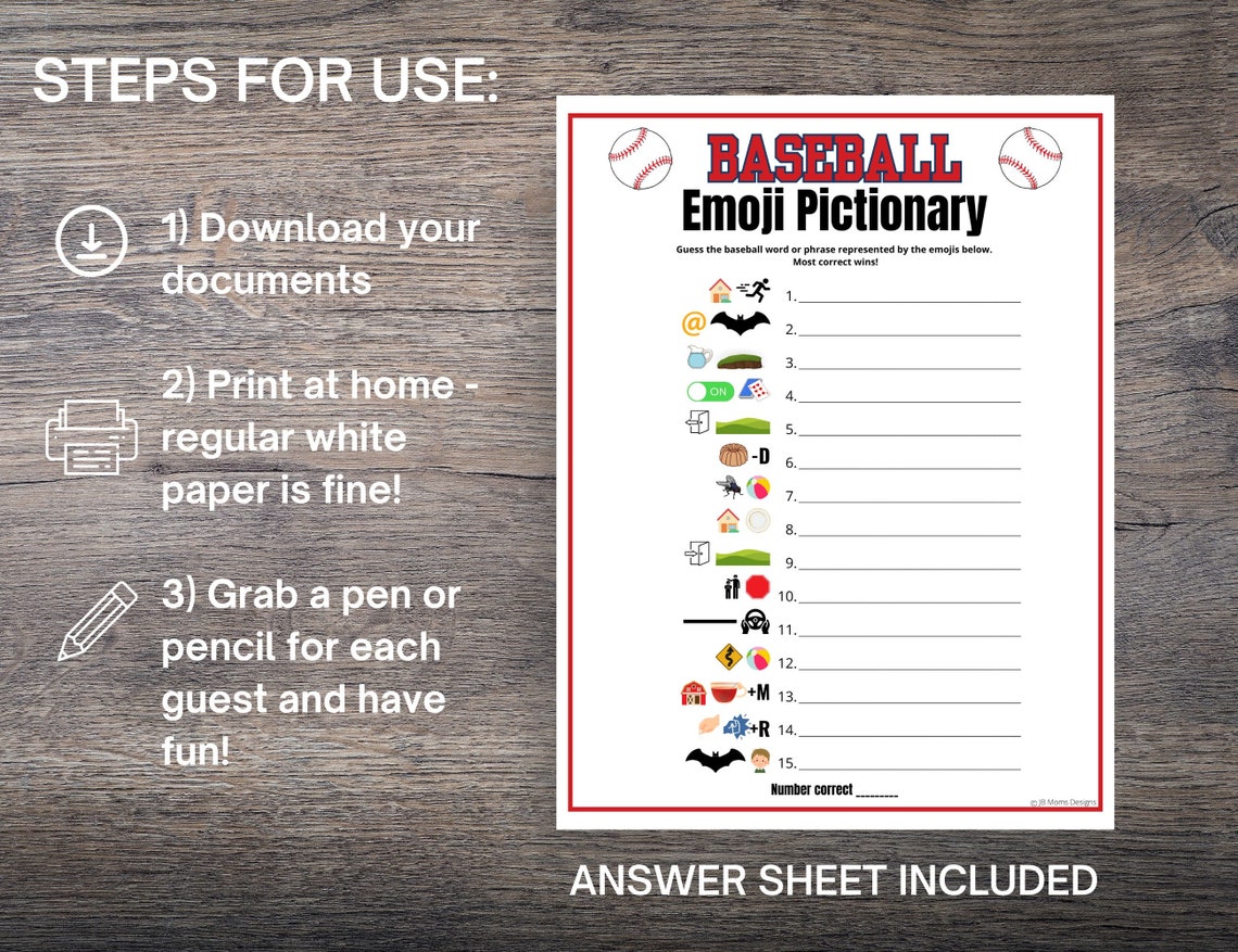 Baseball Emoji Pictionary Game: Baseball-themed Series Party (digital ...
