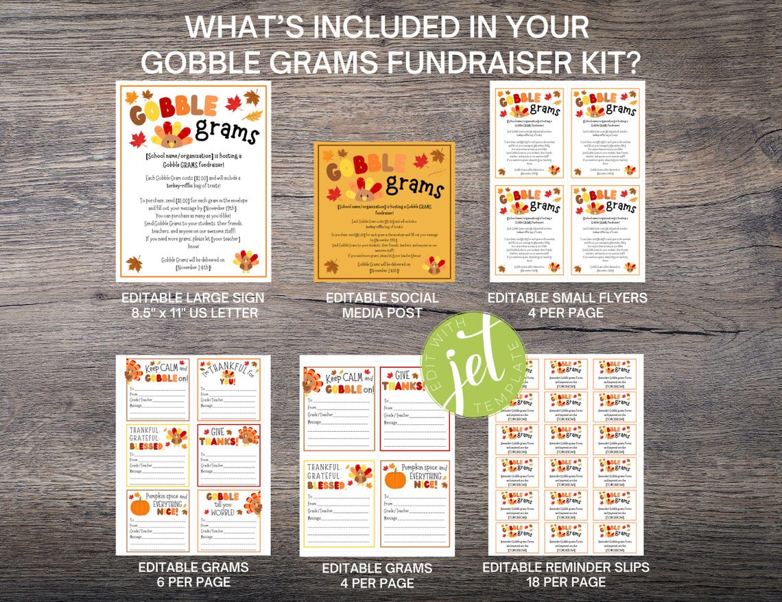 Thanksgiving Gobble Grams Fundraising Kit: Editable PTA PTO School or ...