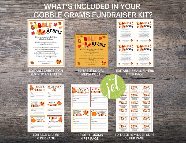 Thanksgiving Gobble Grams Fundraising Kit: Editable PTA PTO School or ...