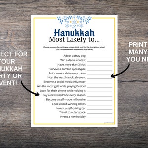 Hanukkah Most Likely to Game, Printable Hanukkah Game for Teens ...