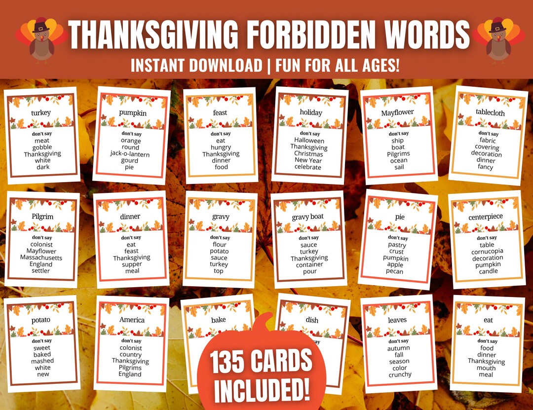 Thanksgiving Forbidden Words Game: Fun Printable Activity (PDF) - Etsy