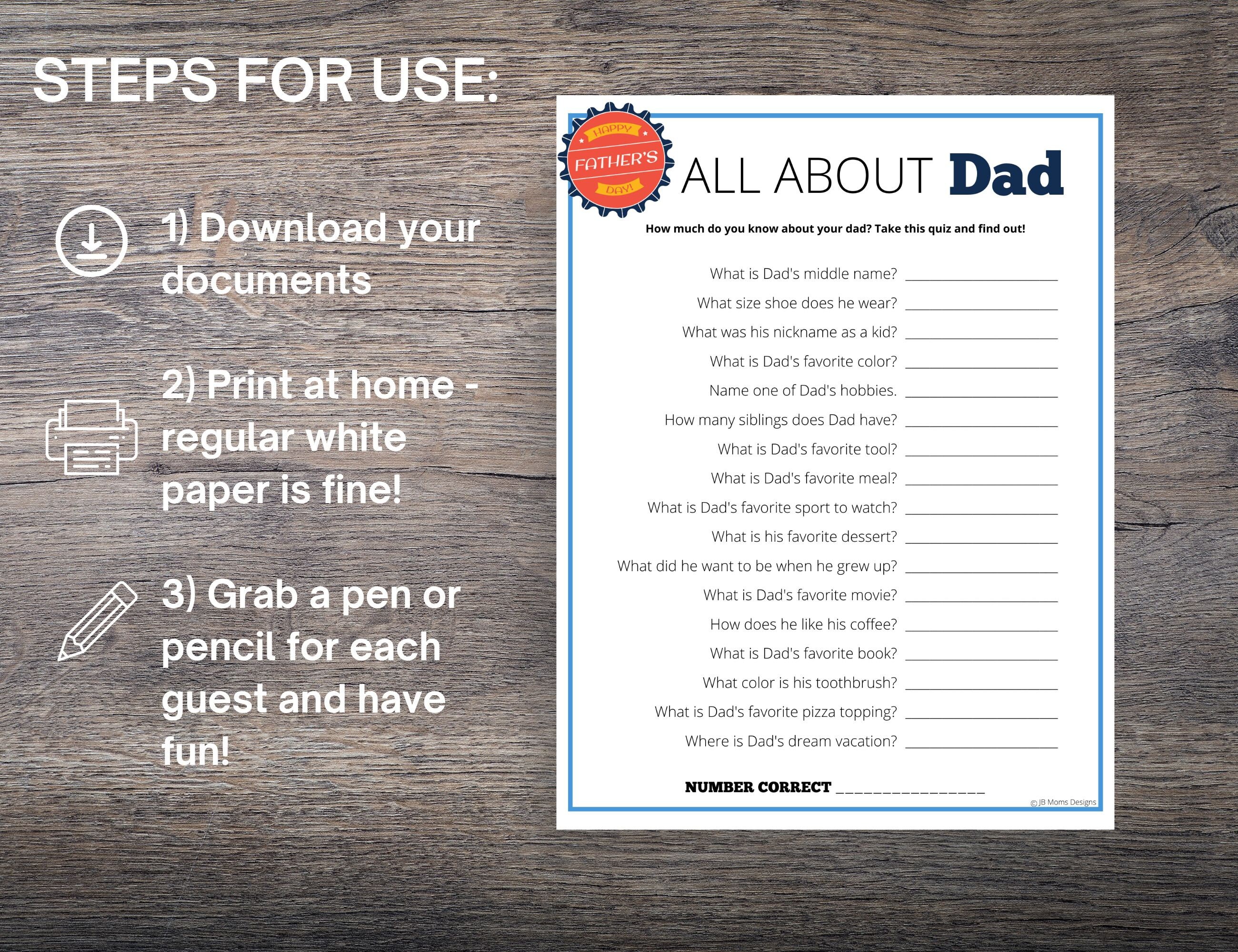 All About Dad Fathers Day Game Fun Fathers Day Idea for - Etsy
